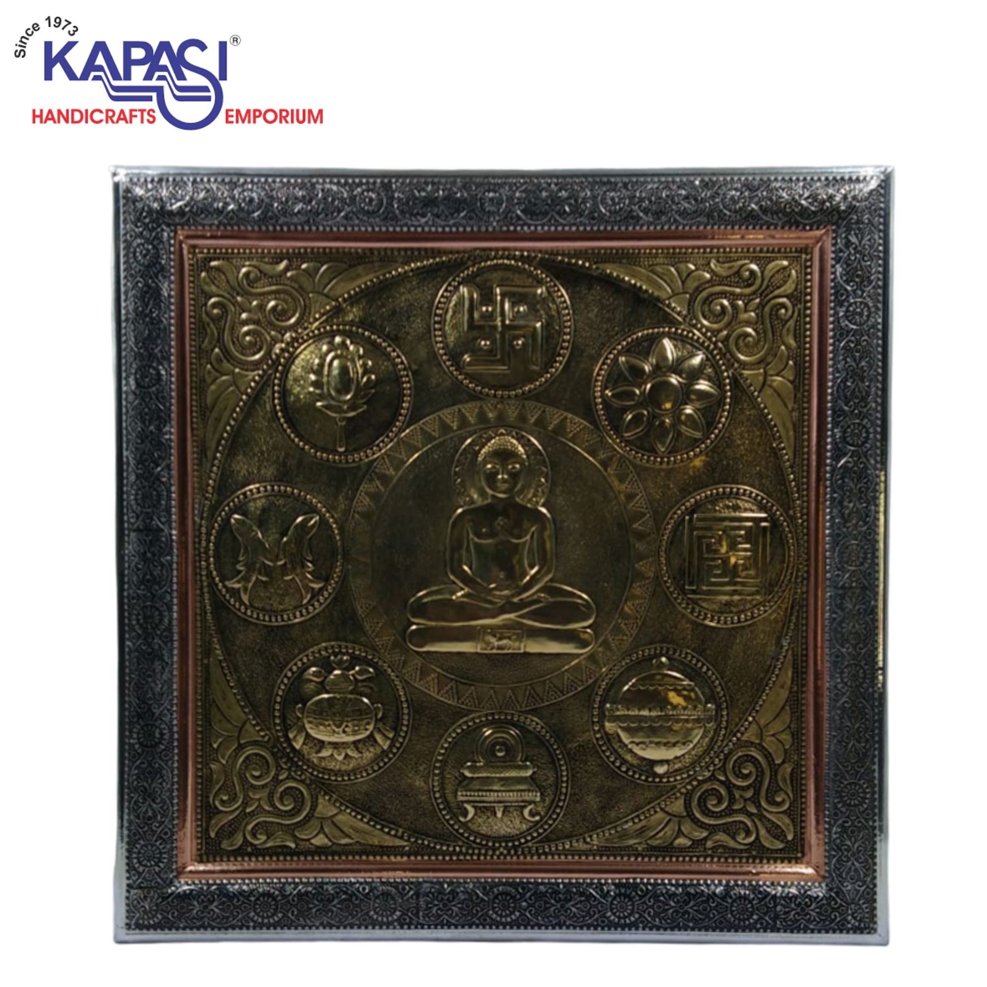 18" Brass Photo Frame Ashta Mangal Darshan Square Wall Hangings ...